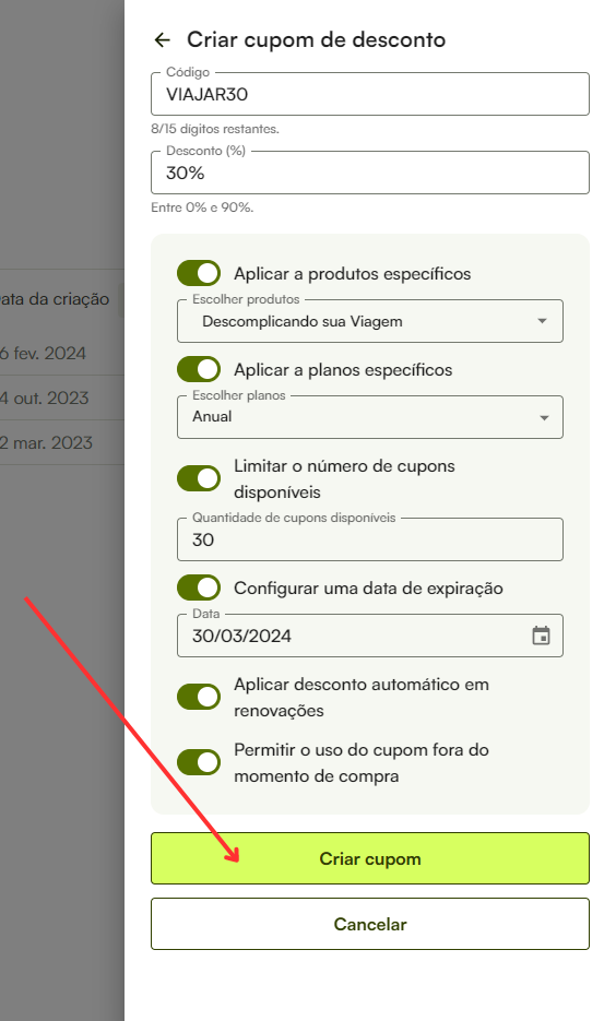Como criar um cupom de desconto?