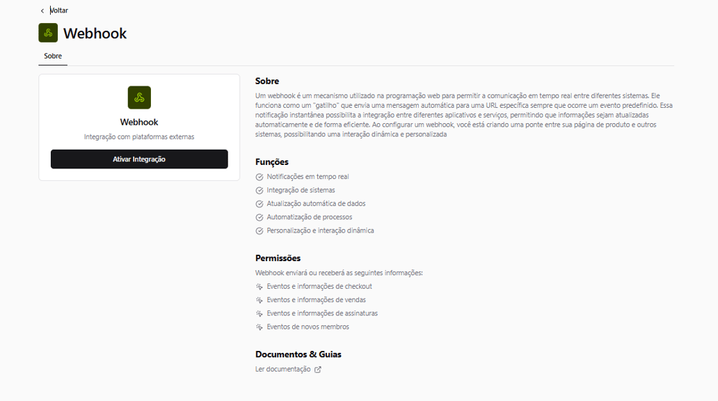 Integrações de webhook na Hubla.