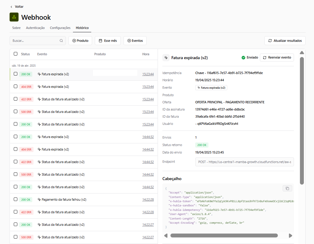 Integrações de webhook na Hubla.